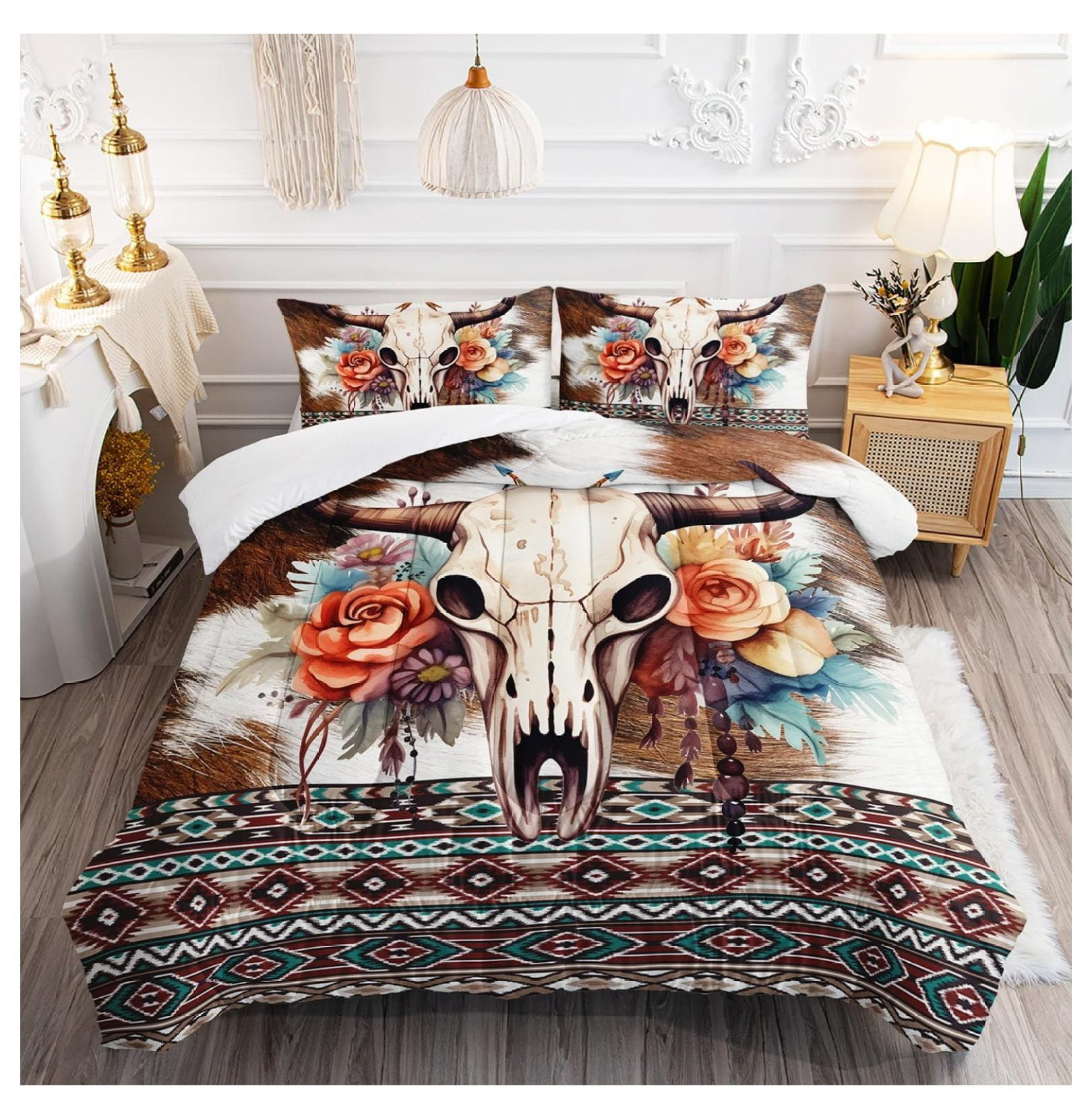 Bull Comforter Set Queen Size, Ethnic Cow Fur Print Western Comforter ...