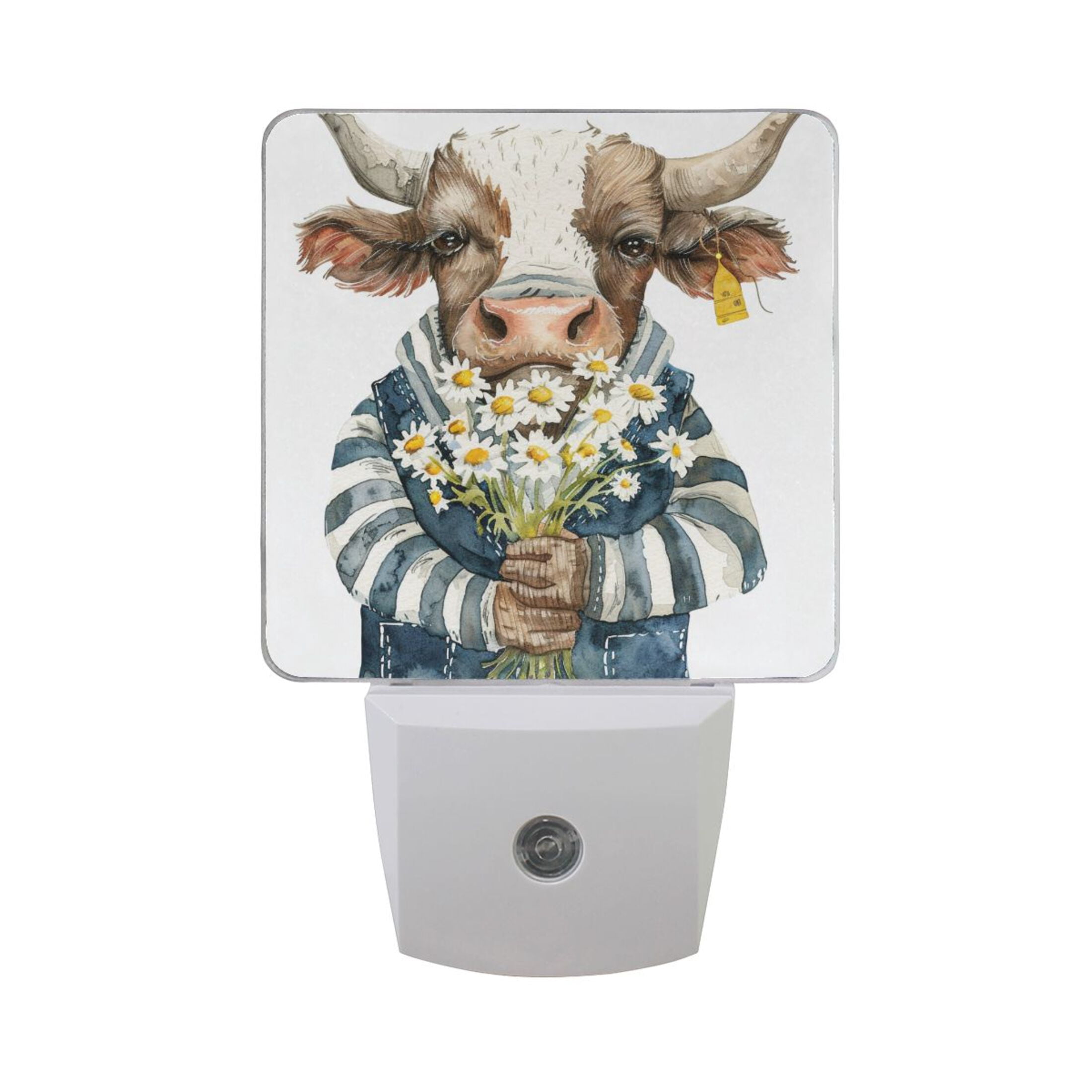 Bull Cow with Daisies LED Night Light Dusk to Dawn Sensor 2 Pack Plug ...