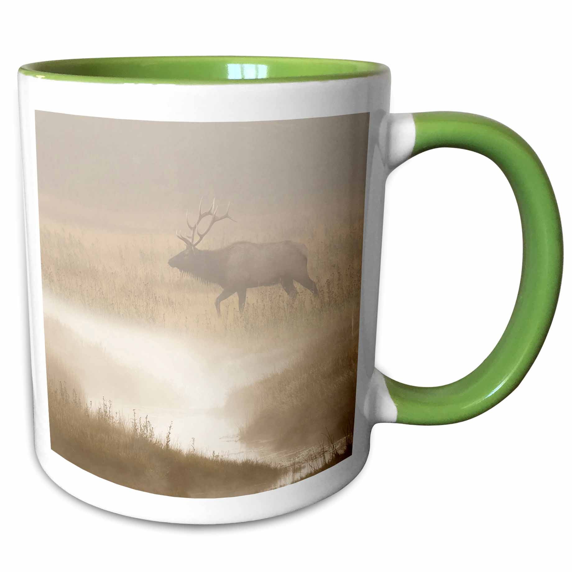3drose, Bull Elk on Foggy Morning Along Madison River, Yellowstone Np ...
