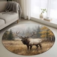 Bull Elk Small Round Rug 3Ft Foggy Gray Wild Animal Pine Forest ...