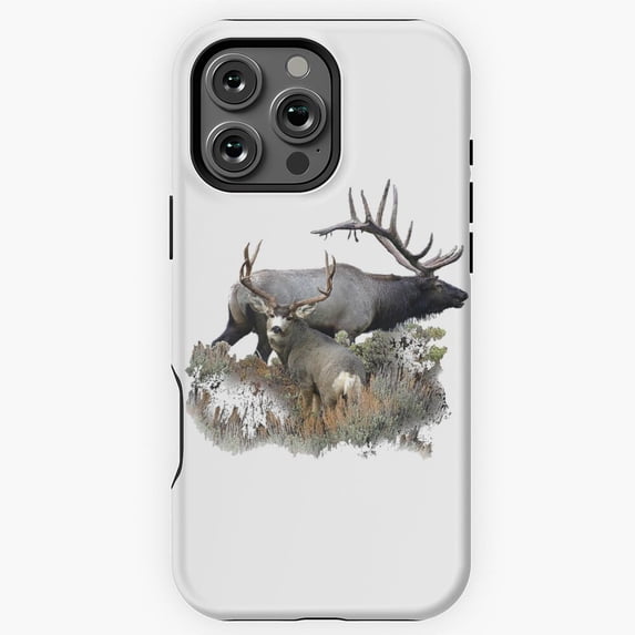 Bull Elk and Mule Deer Buck Wildlife Case for iPhone 17 16 15 14 13 12 ...