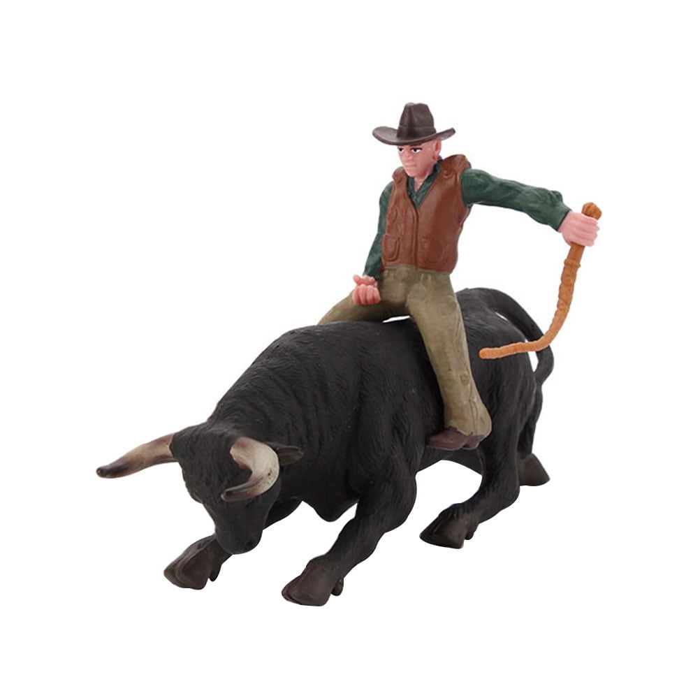 Bull Figurine Bucking Statue Rider Animal Table Statues Set Sculpture ...
