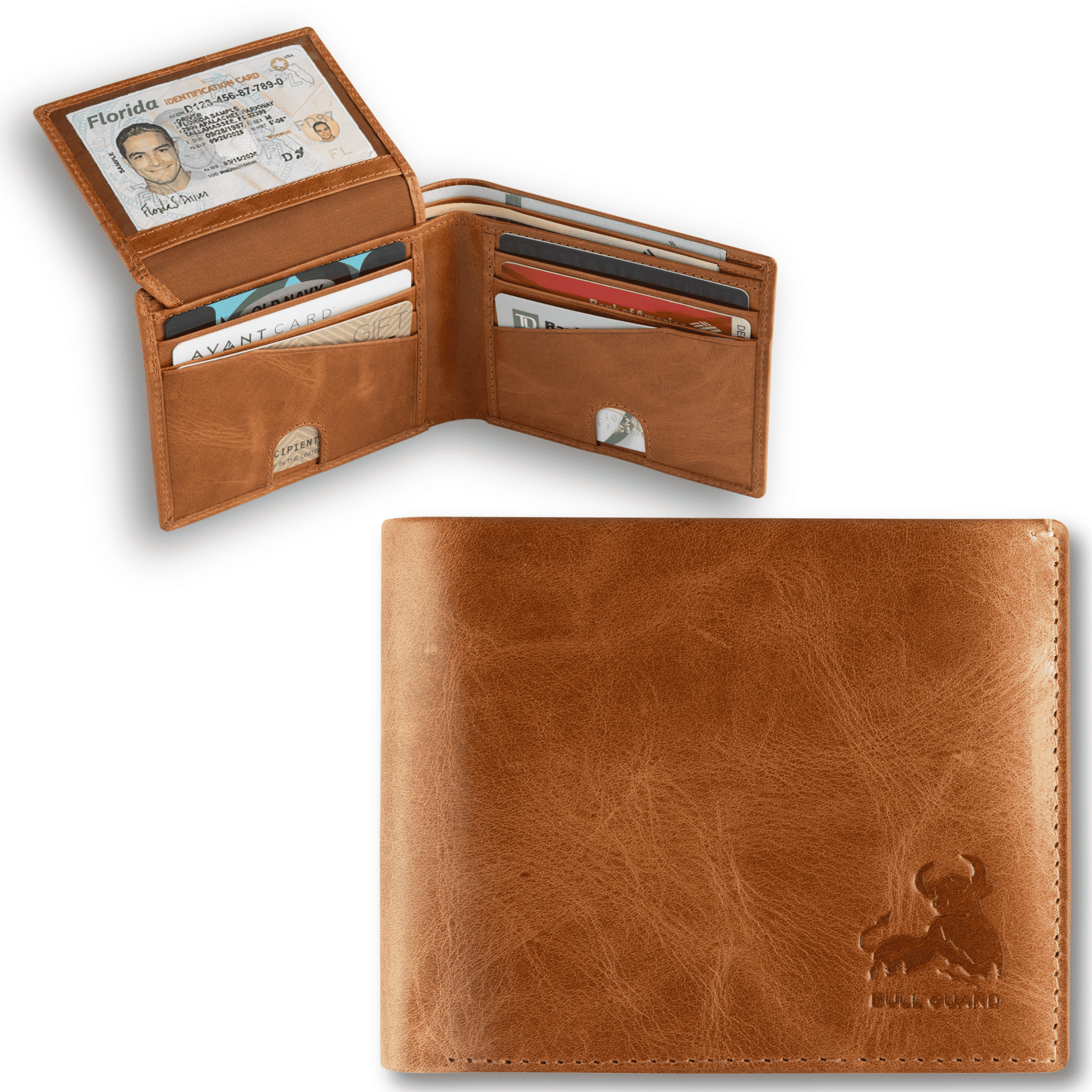 Bull Guard Mens RFID Blocking Bifold Wallet, Forest Brown, Genuine ...