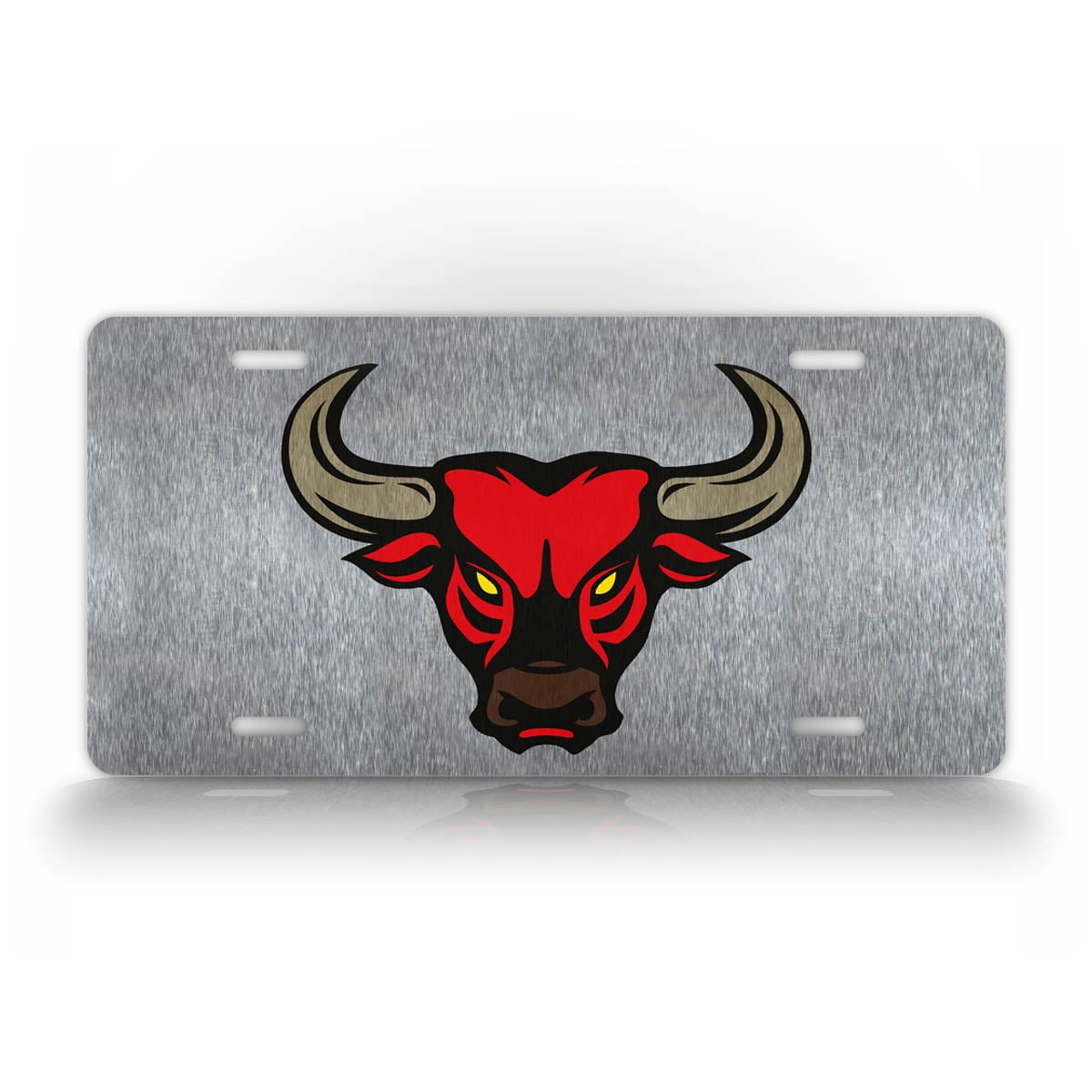 Bull Head Horns License Plate Silver & Red Cow Face Auto Tag - Walmart.com