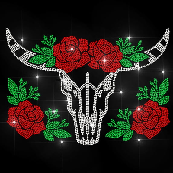 Bull Head Iron on Rhinestones Transfer Rose Heat Transfer Stickers ...
