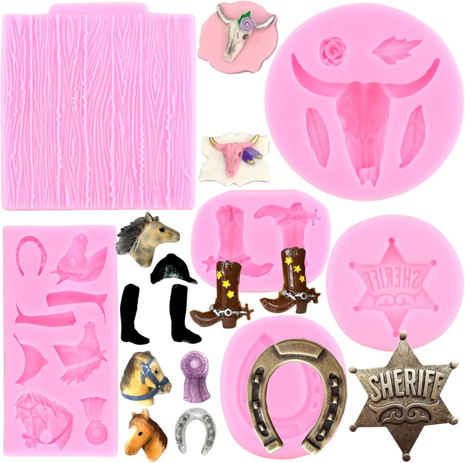 Bull Head Silicone Molds - Horseshoe, Cowboy Boot, Bark Texture ...