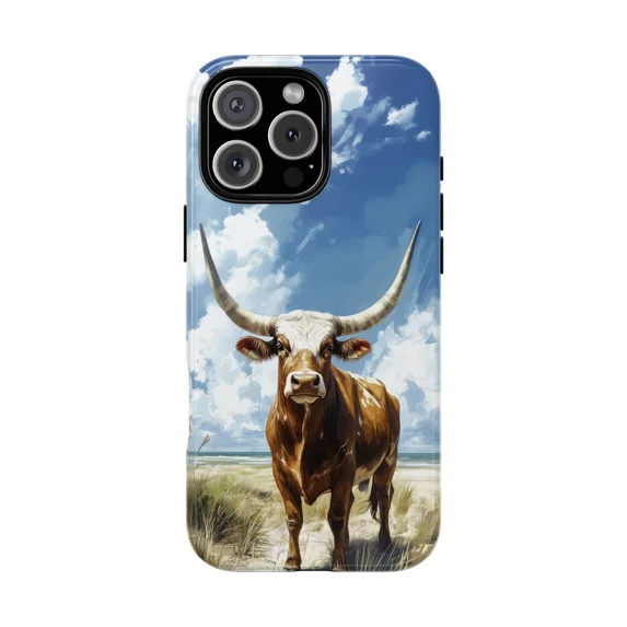Bull Horns Blue Sky Mountain Scene Case for iPhone 17 through 11 Pro ...