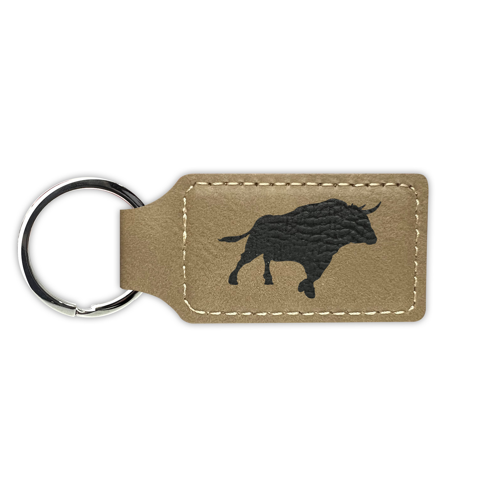 Bull Keychain Leatherette Rectangle - Laser Engraved - Many Colors ...