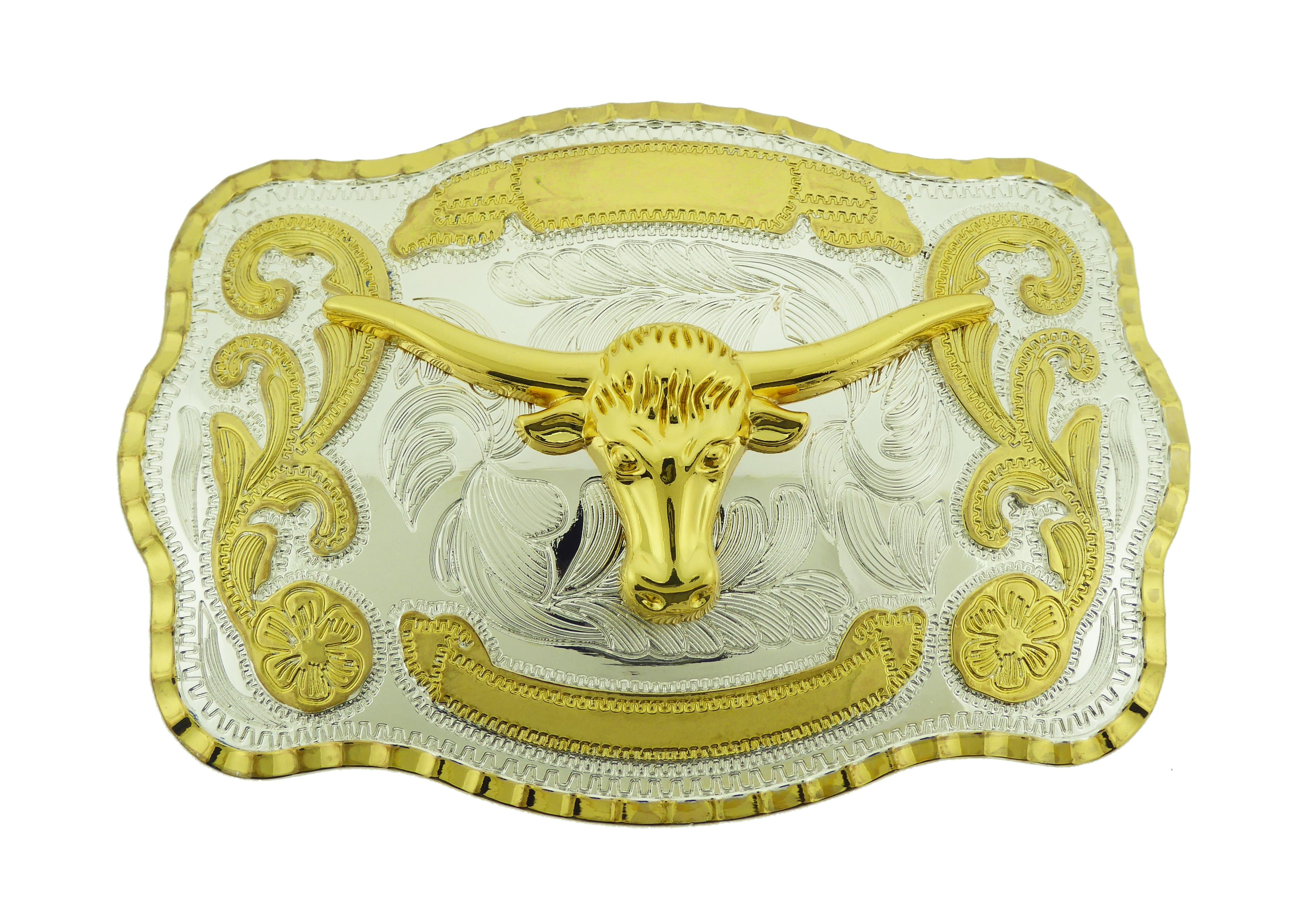 Bull Longhorn Buffalo Ox Gold Two-Tone Fashion Costume Belt Buckle ...