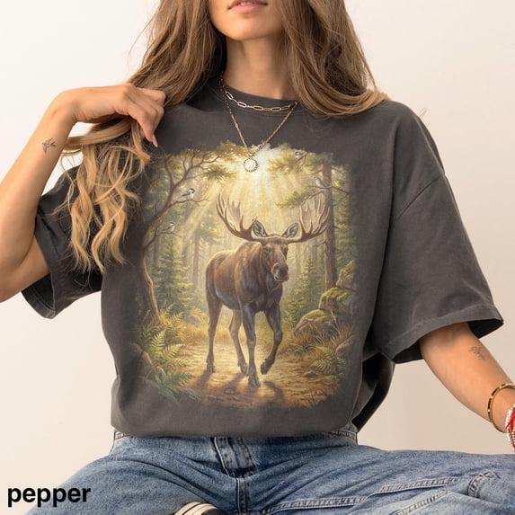 Bull Moose Forest Wildlife Graphic TShirt Nature Illustration on Rustic ...
