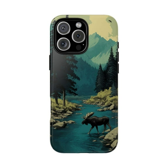 Bull Moose Vintage Wilderness Blue Lakes Rustic Scene Phone Case with ...