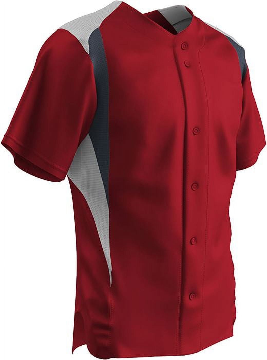 Champro Bull Pen Full-Button Baseball Jersey Scarlet w/ Black and White ...