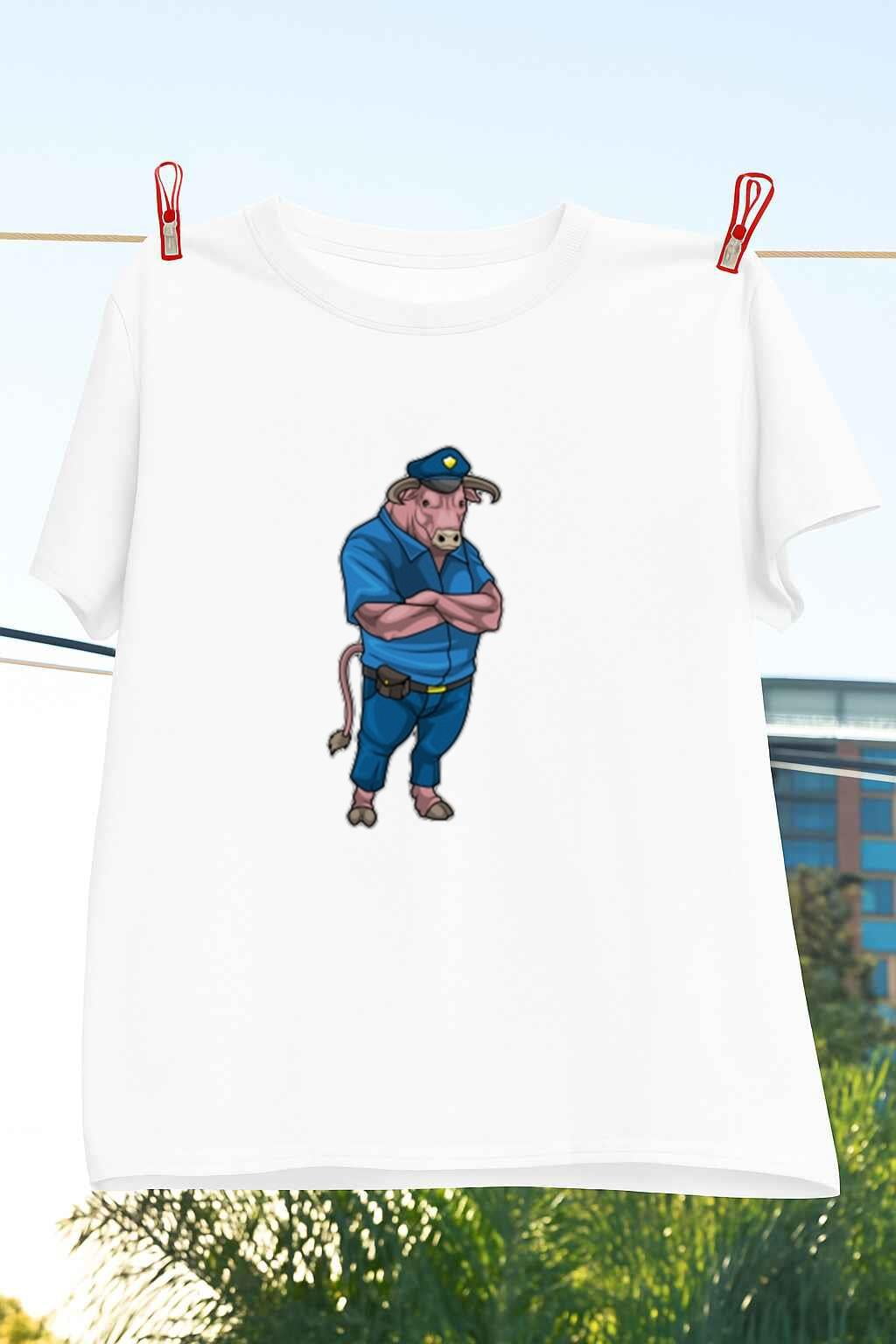 Bull Police Funny Cartoon Animal Cop Costume Graphic T-Shirt up to 5XL ...