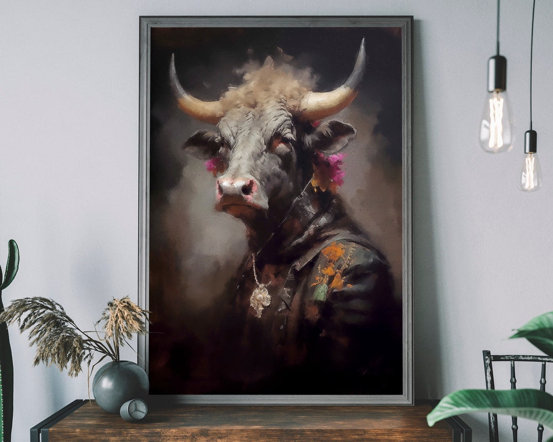 Bull Portrait Art Print - Renaissance Animal Painting, Animal Head ...