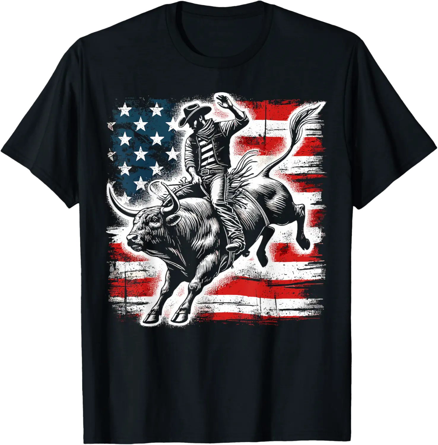 Bull Rider American Flag Rodeo Western Cowboy Usa Flag Standard T-Shirt ...
