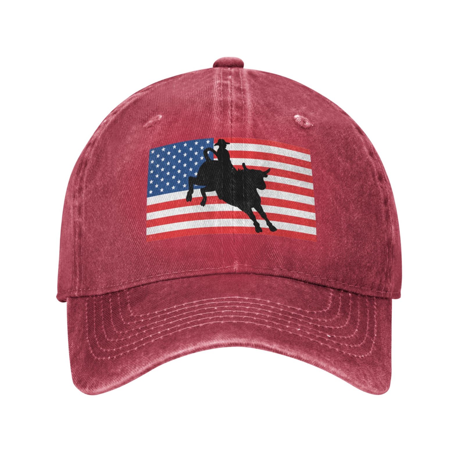 Bull Rider Flag Unisex Adult Washed Denim Cotton Sport Outdoor Baseball ...