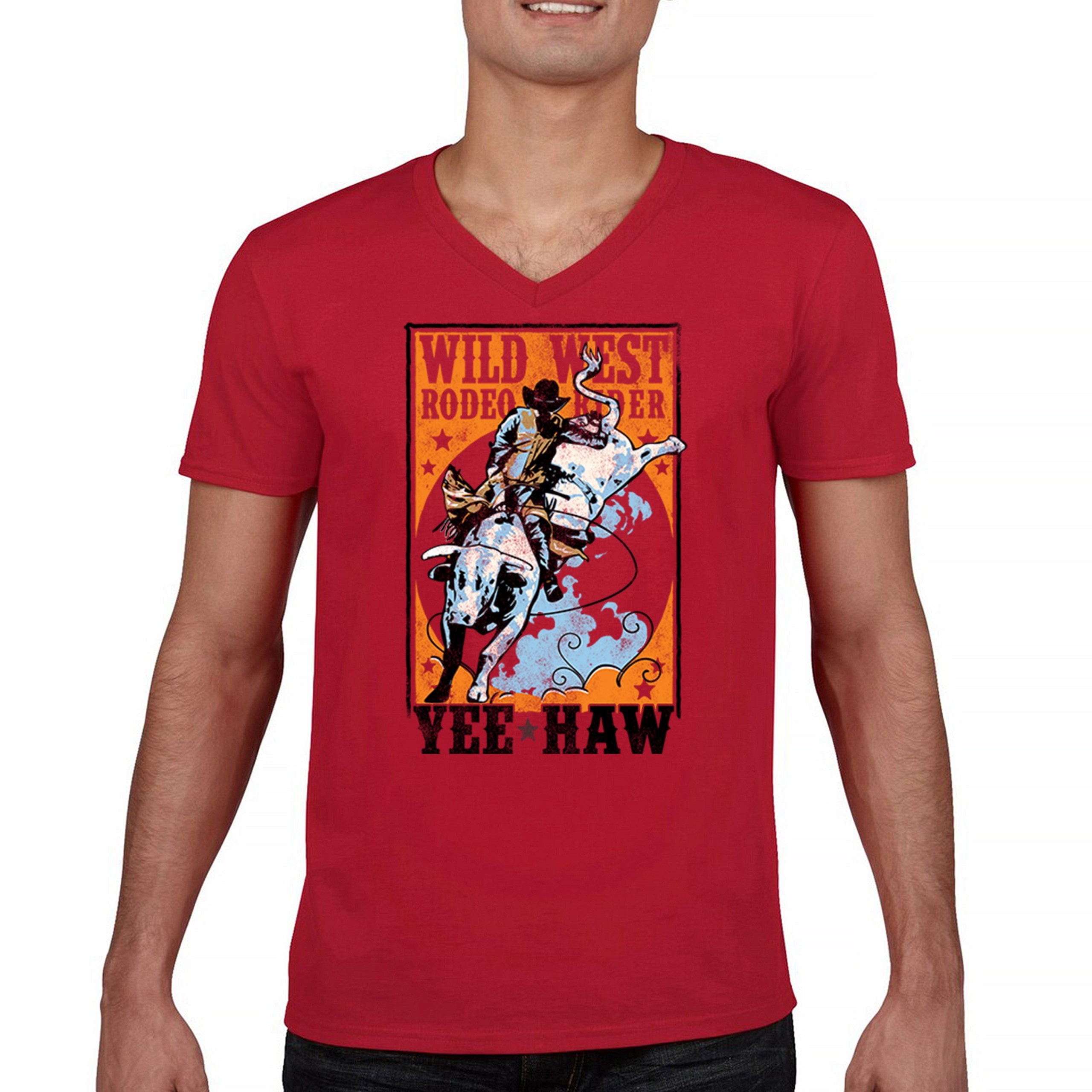 Bull Rider Rodeo Cowboy V-Neck T-shirt Vintage Wild West Yeehaw Not My ...
