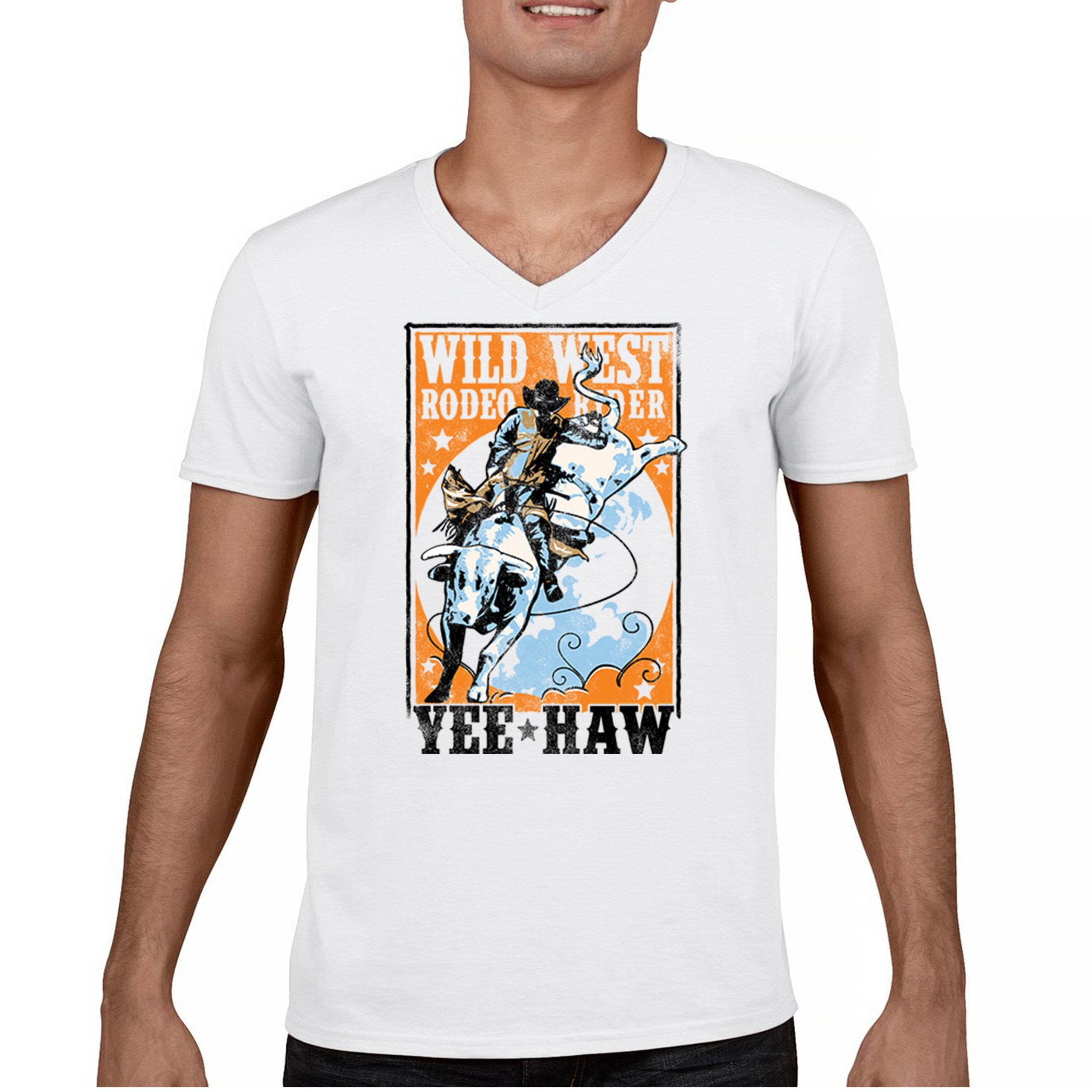 Bull Rider Rodeo Cowboy V-Neck T-shirt Vintage Wild West Yeehaw Not My ...