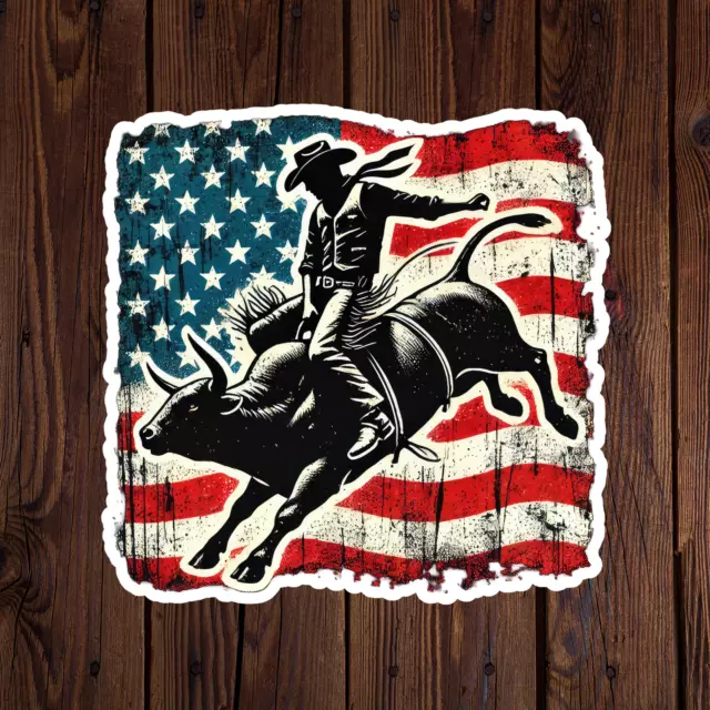 Bull Rider Sticker American Flag Cowboy Rodeo Novelty Laptop Sticker ...