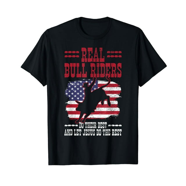 Bull Riding American Flag Rodeo Patriotic Christian Rider T-Shirt ...
