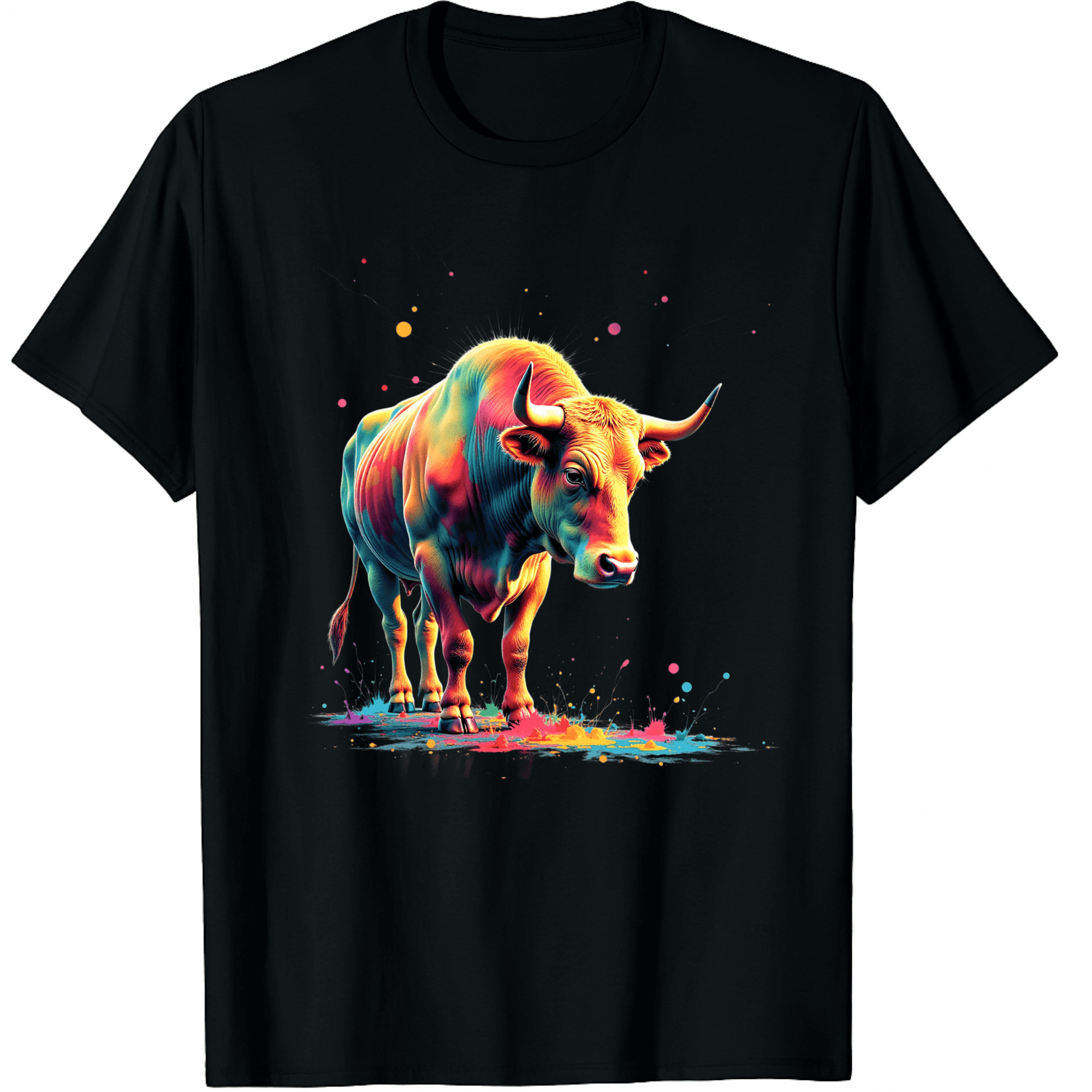 Bull Riding Rodeo Cool Abstract Drip Painting Art Graphic Black T-Shirt ...