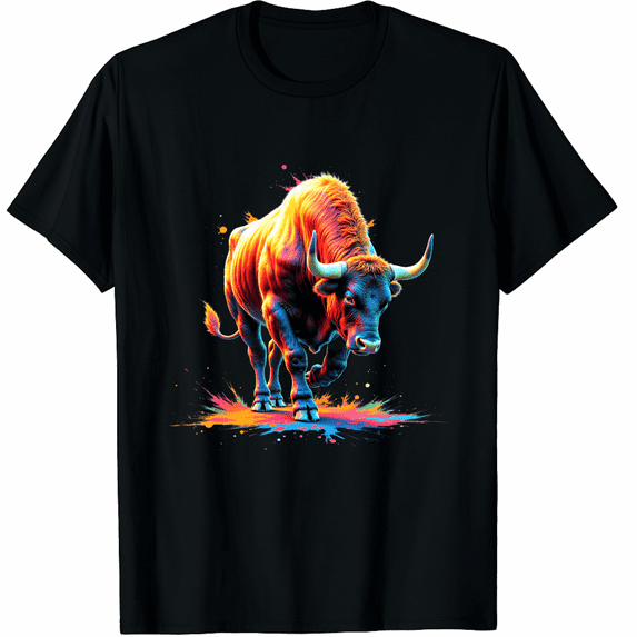 Bull Riding Rodeo Cool Abstract Drip Painting Art Graphic Black T-Shirt ...