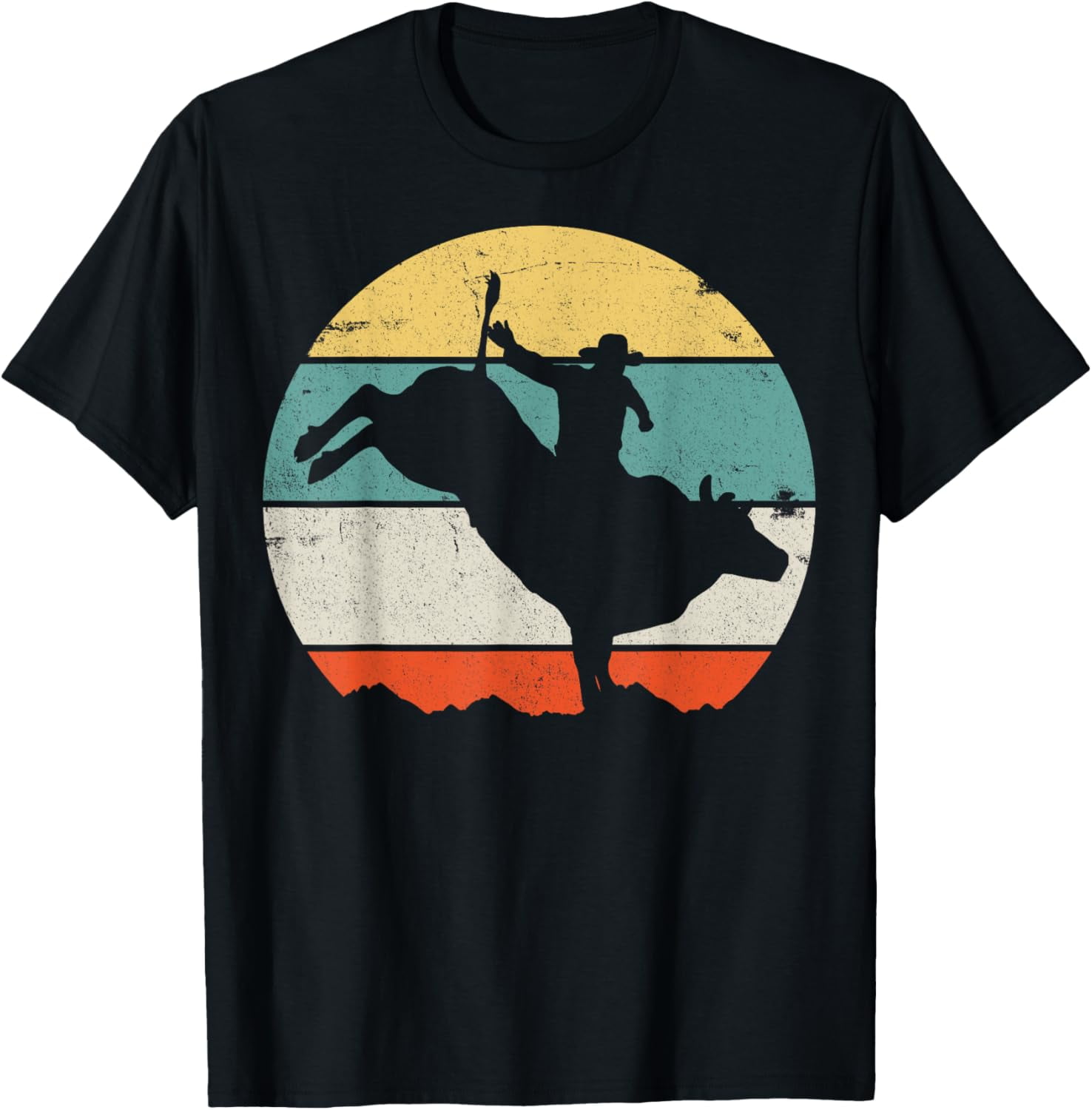 Bull Riding Rodeo Cowboy Western Country Retro Vintage T-Shirt ...