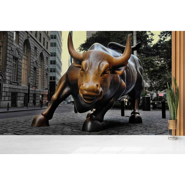 Bull Satue Wall Mural, Custom Wallpaper, 3d Wallpaper, Bright Wallpaper ...