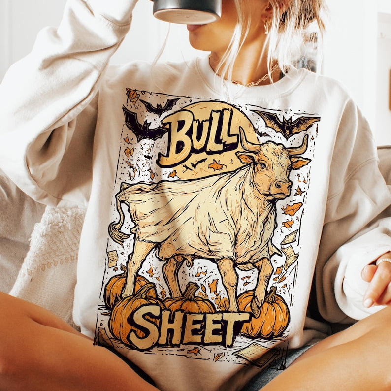 Bull Sheet Halloween Sweatshirt | Funny Ghost Cow Fall Outfit | Spooky ...