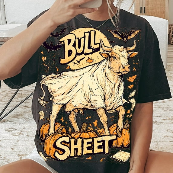 Bull Sheet T-Shirt, Funny Halloween Cow Tee, Spooky Ghost Cow Shirt ...