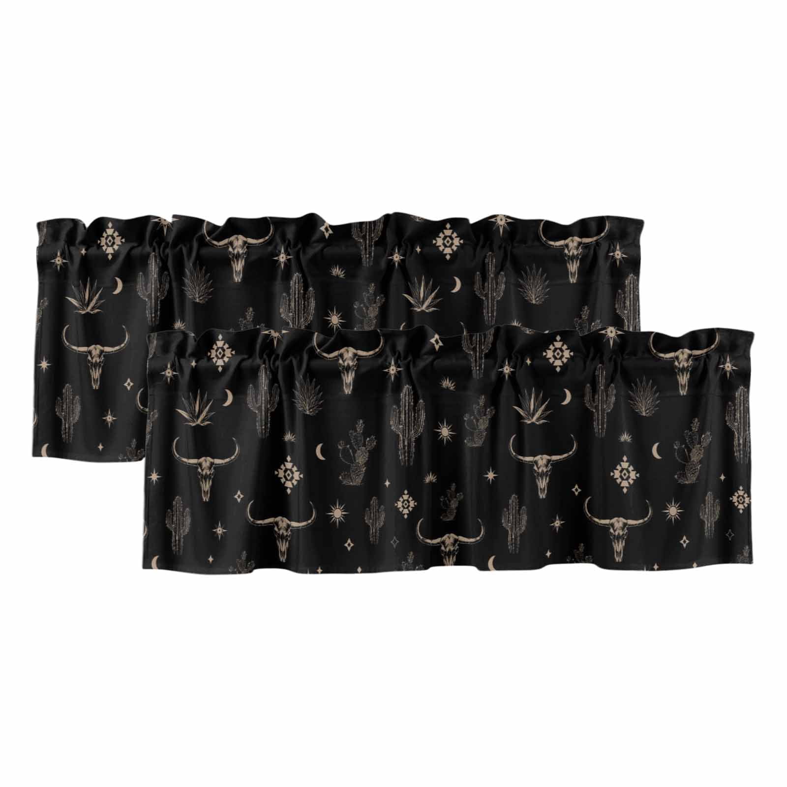 Bull Skull 2 Panels Kitchen Valance, Western Longhorn Cactus Crescent ...