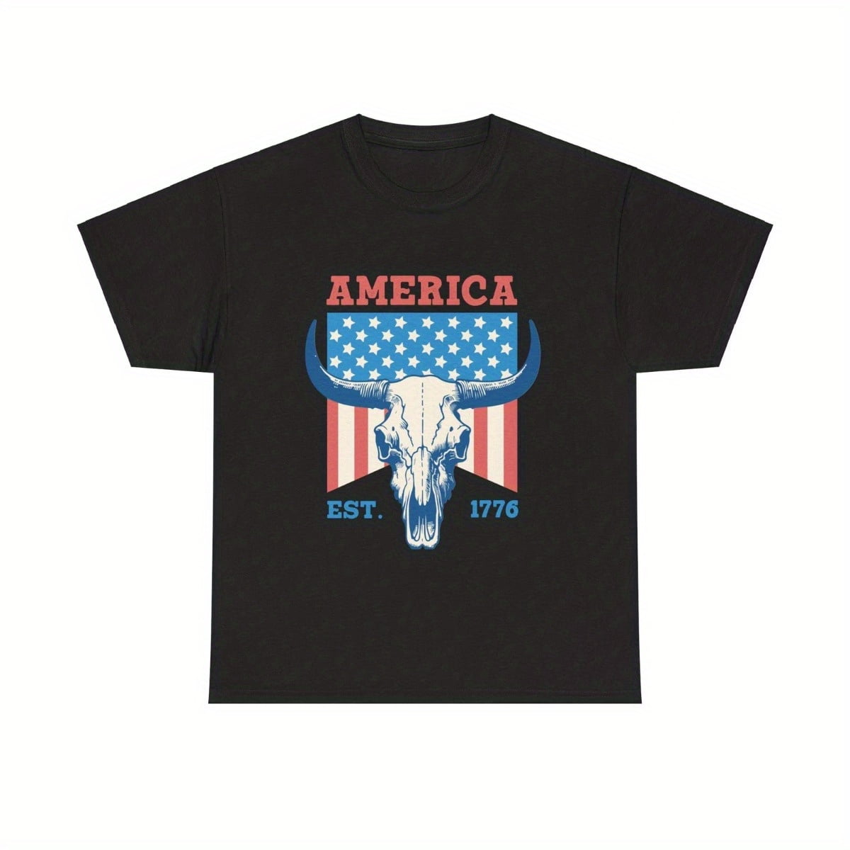 Bull Skull America Est 1776 Vintage 4th Of July Country Western Flag T ...