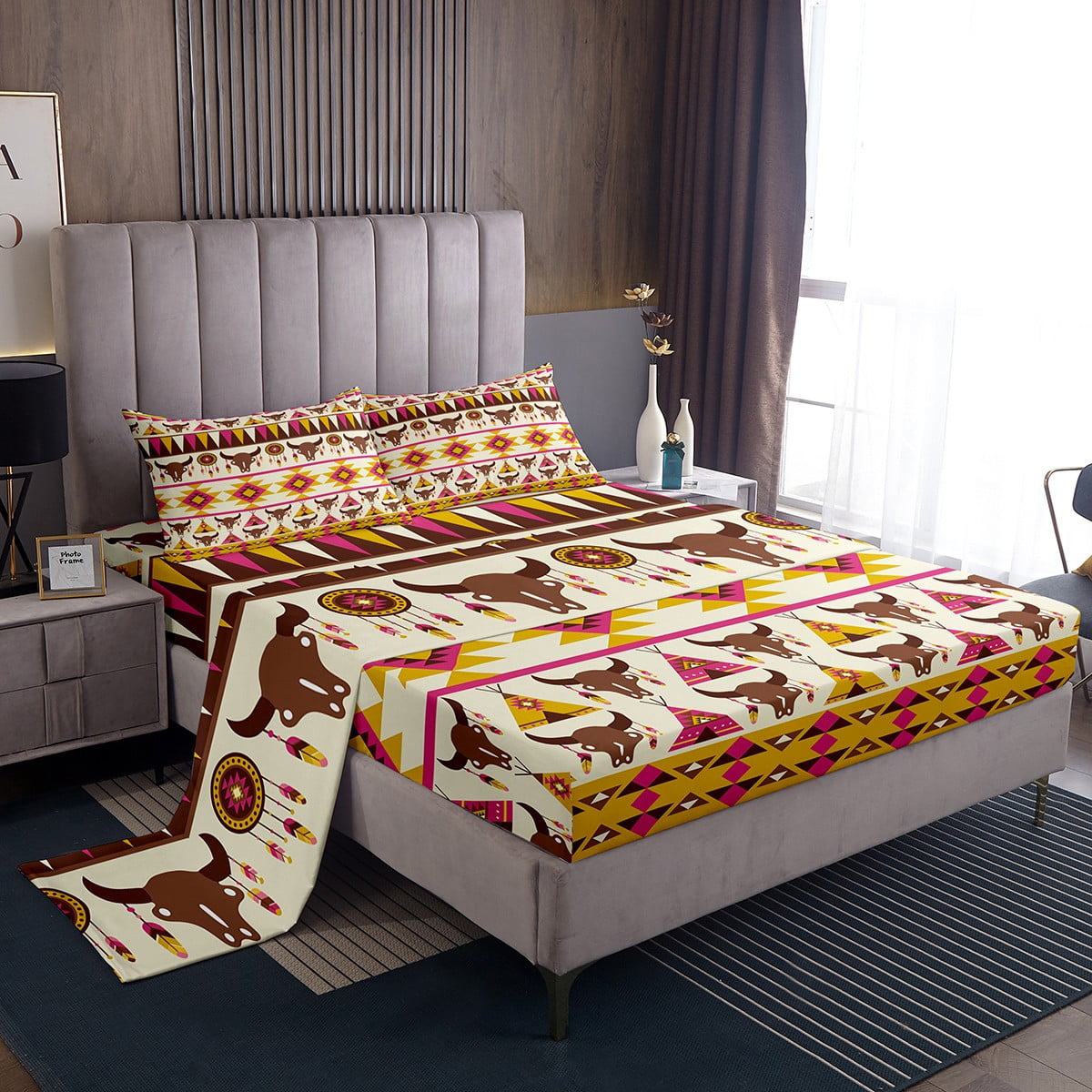 Bull Skull Bed Sheets Set Queen Exotic Tribal Indian Tent Sheet Set ...