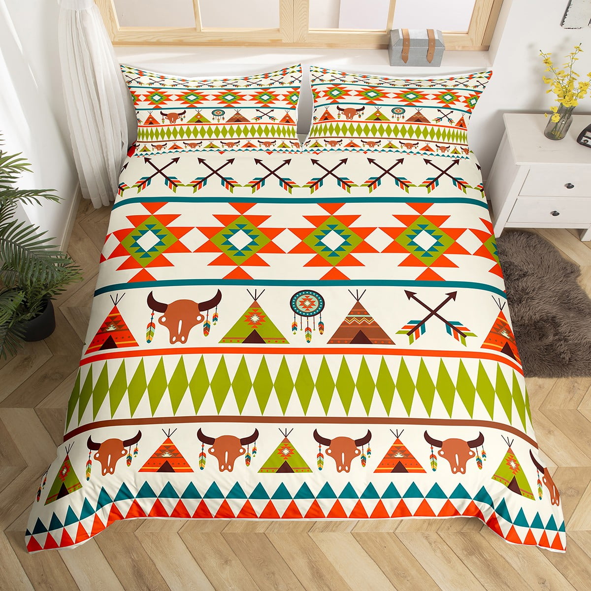 Bull Skull Bedding Set Exotic Tribe Tent Comforter Cover,Ethnic Arrow ...