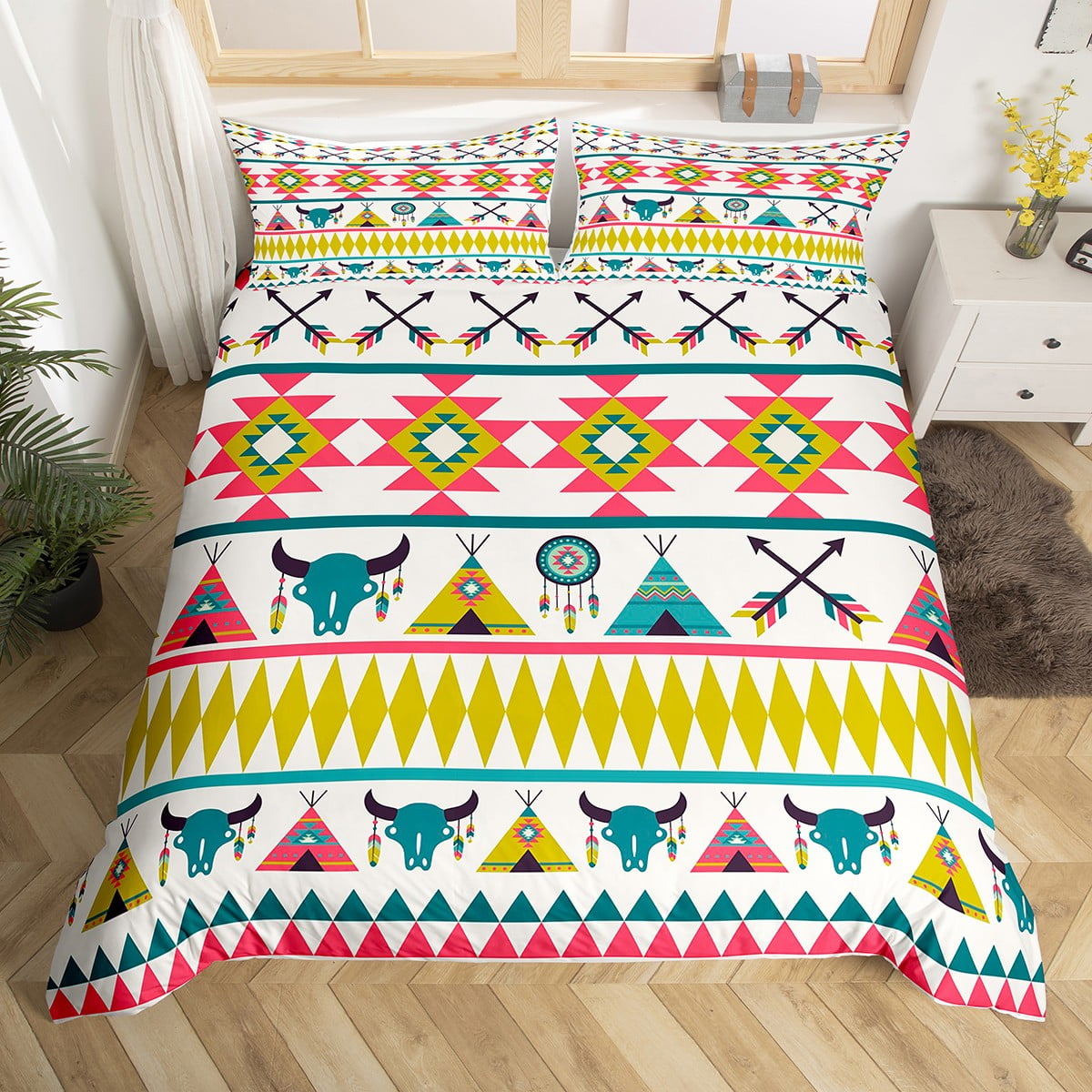 Bull Skull Bedding Set Exotic Tribe Tent Comforter Cover,Ethnic Arrow ...
