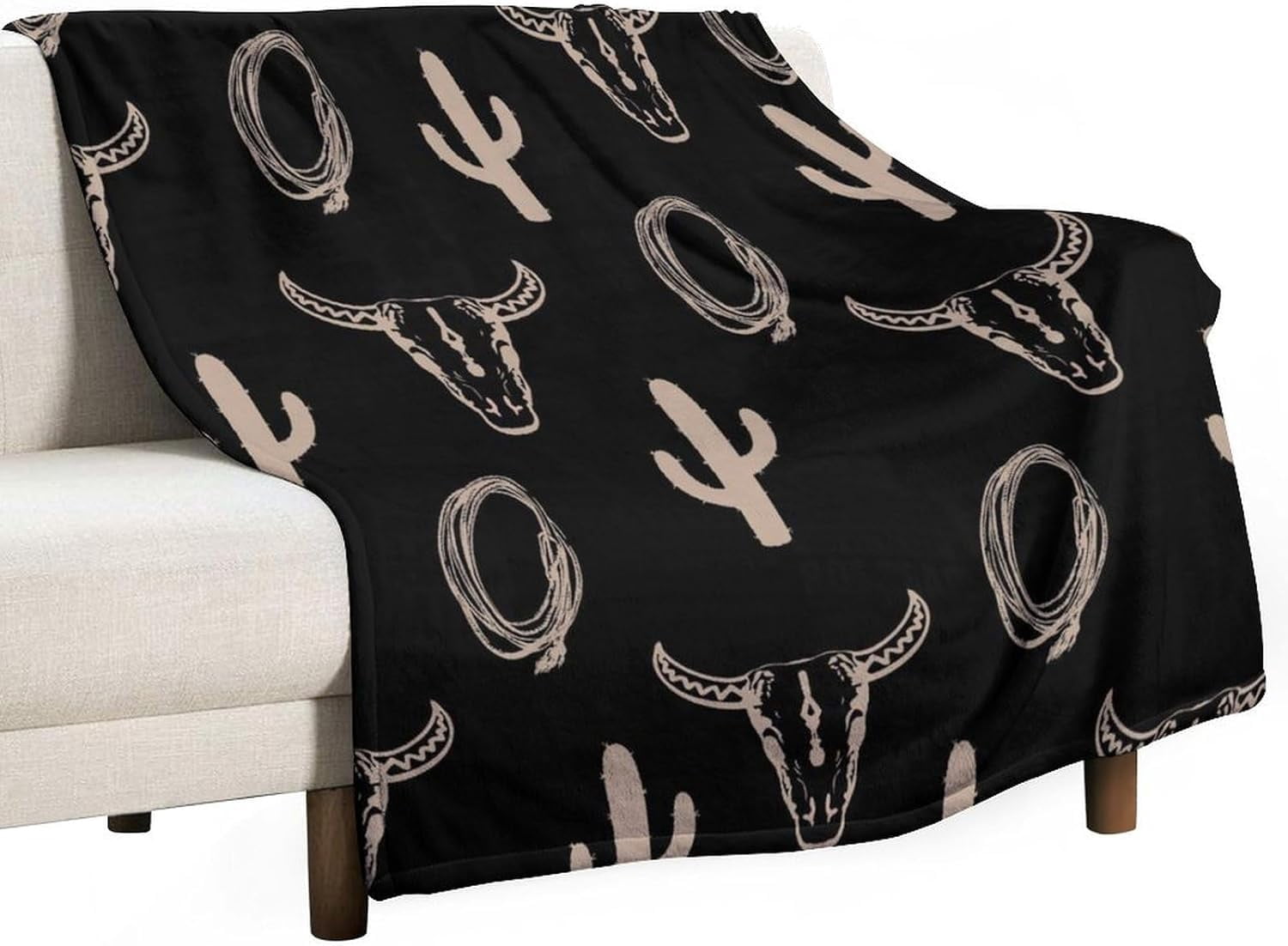 Bull Skull Blanket Vintage Western Cactus Longhorn Cow Skull Bohemian ...