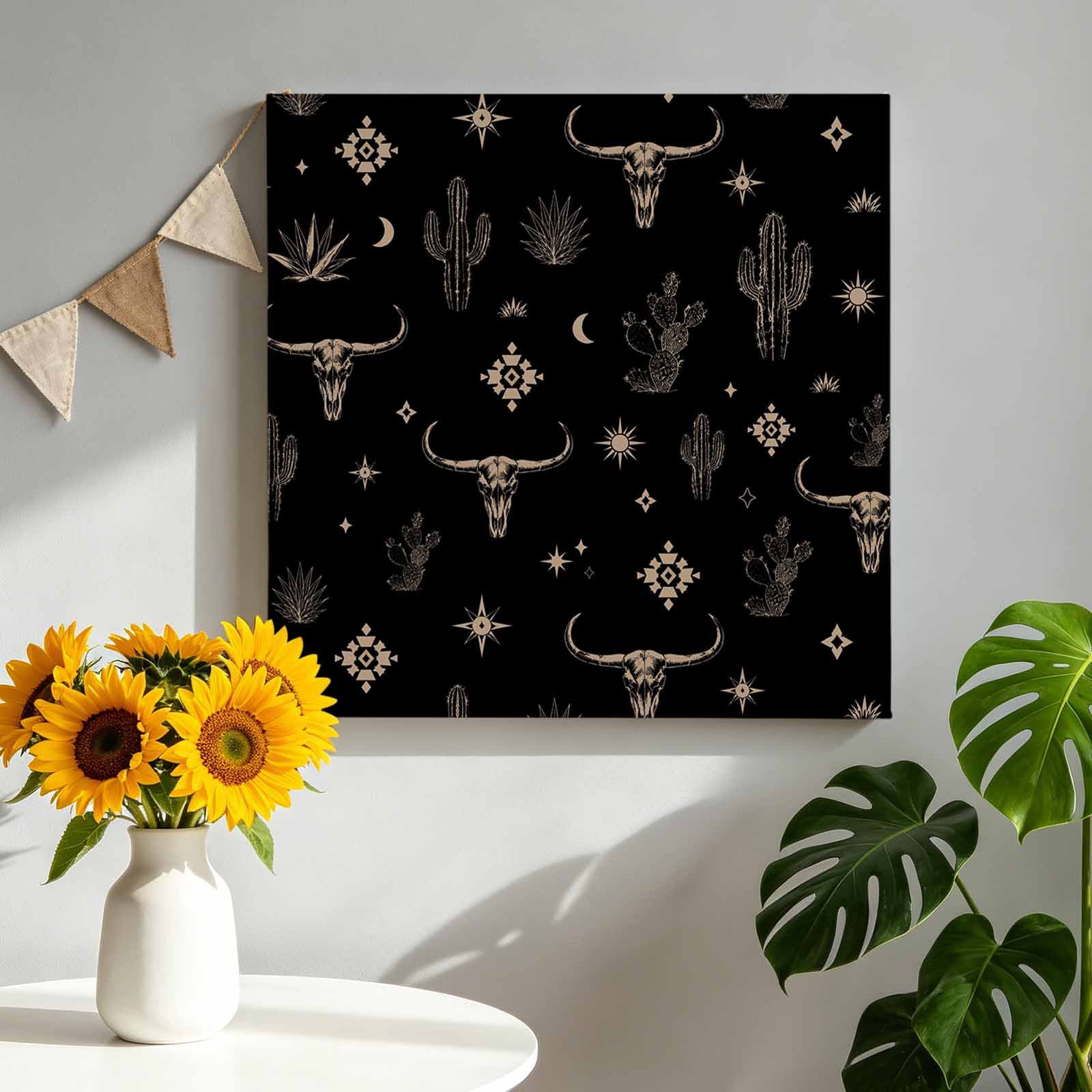Bull Skull Canvas Wall Art for Living Room, Western Longhorn Cactus ...