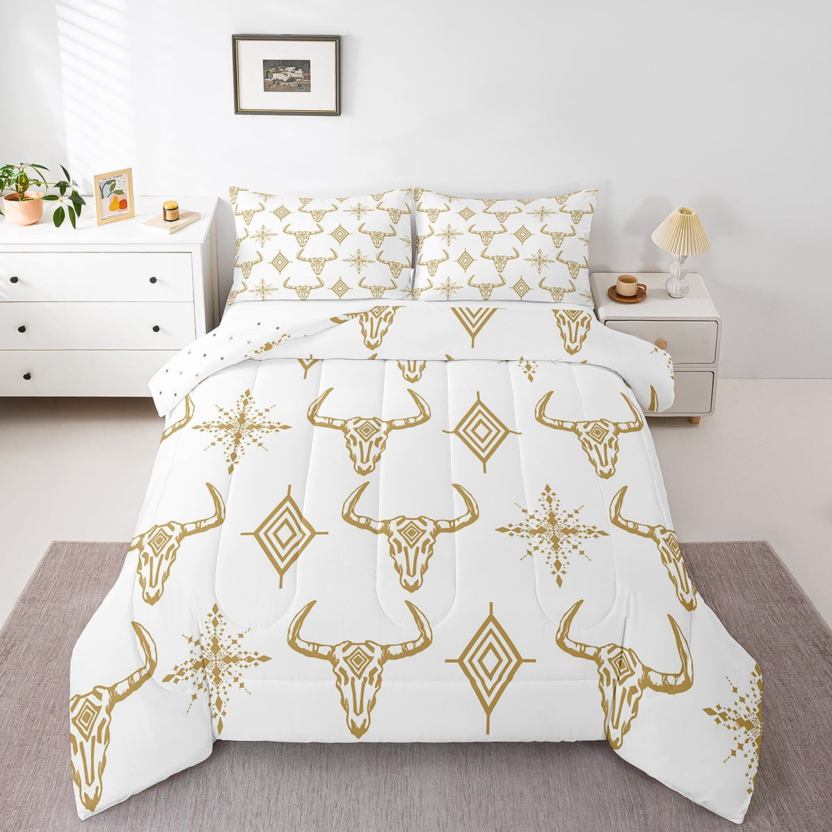 Bull Skull Comforter Set King Western Boho Bedding For Adult Men Women ...