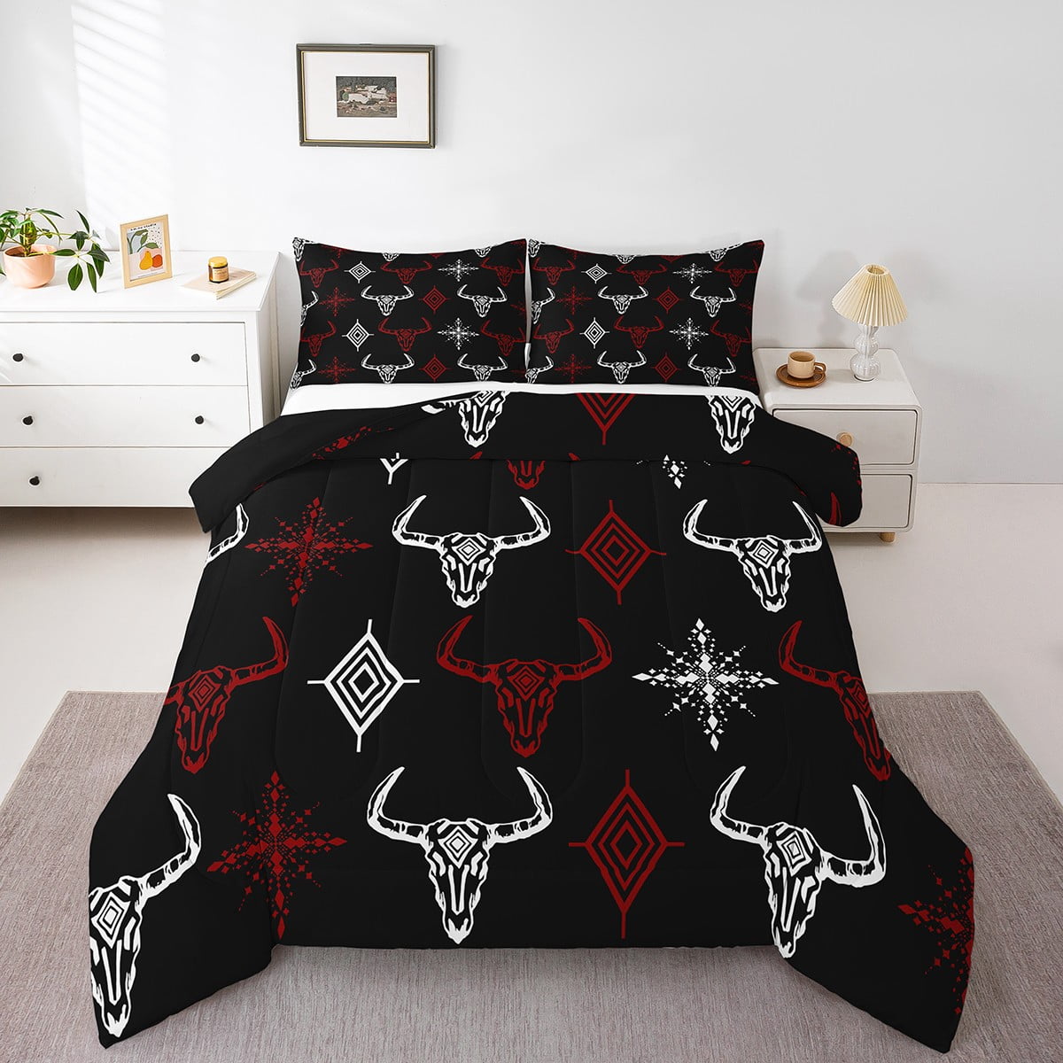 Bull Skull Comforter Set King Western Boho Bedding Aztec Tribal Bedding ...