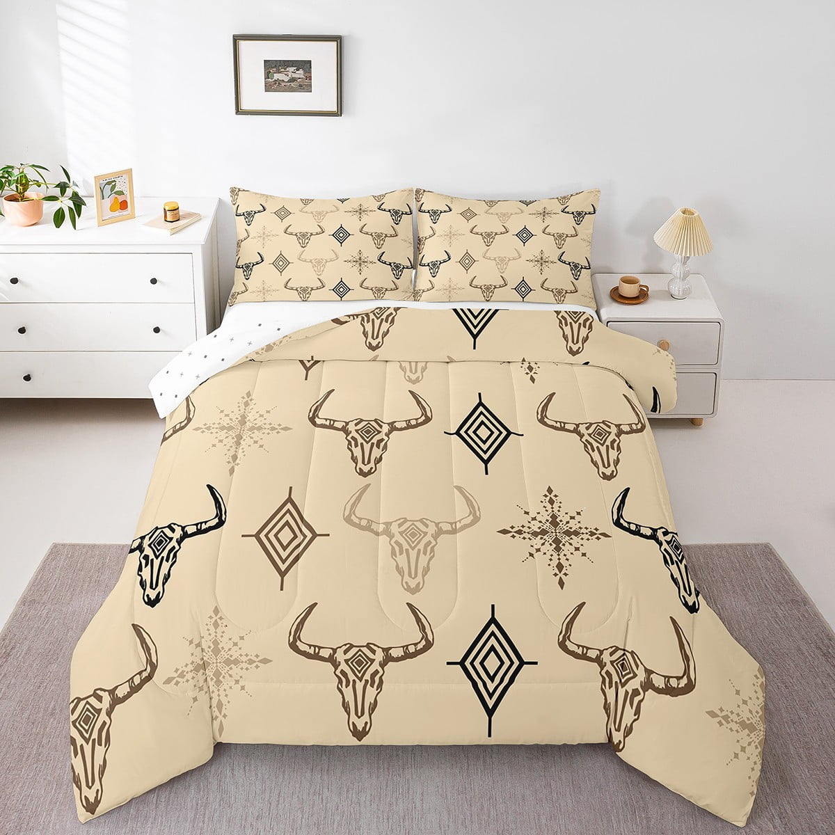 Bull Skull Comforter Set Queen Western Boho Bedding For Adult Men Women ...