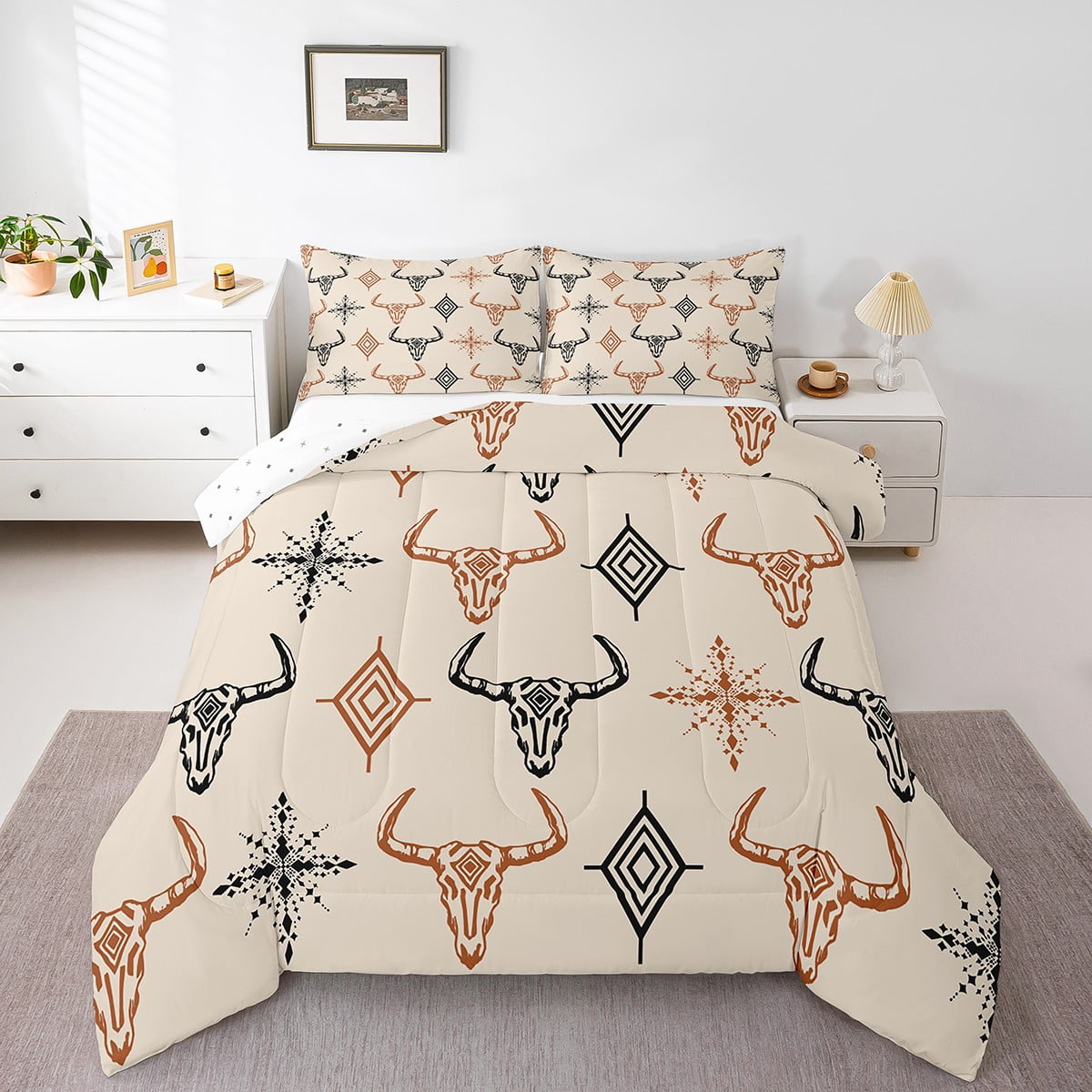 Bull Skull Comforter Set Twin Western Boho Bedding For Adult Men Women ...
