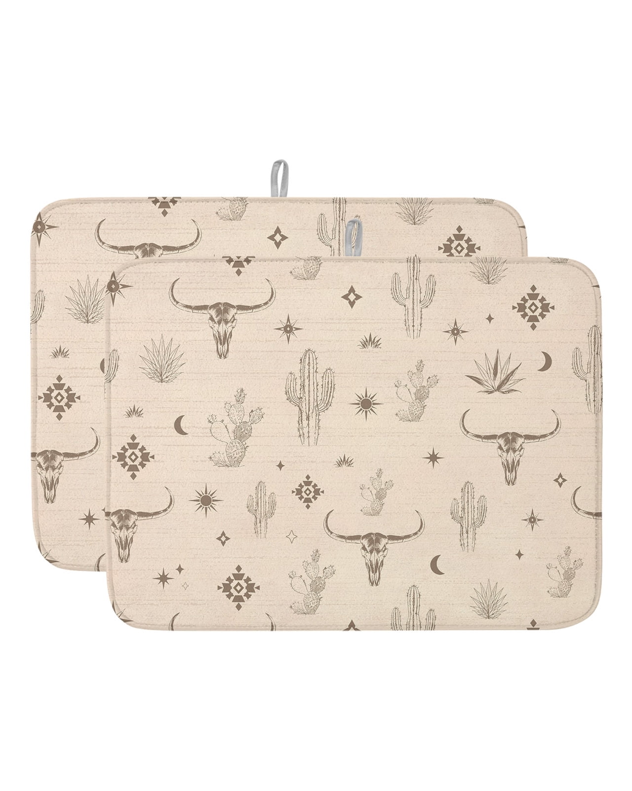 Bull Skull Dish Drying Mat 18x24 inch Western Brown Longhorn Cactus ...
