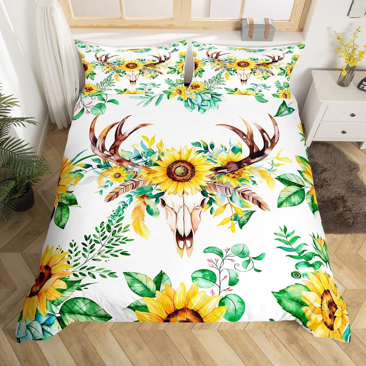 Bull Skull Duvet Cover,Rustic Farmhouse Animal Cattle Skull Duvet Cover ...