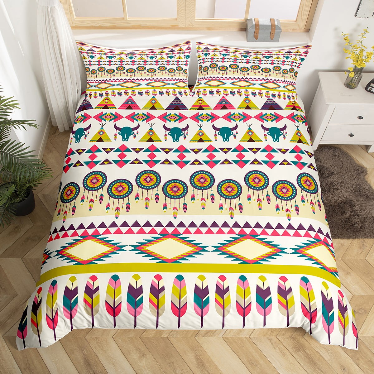 Bull Skull Duvet Cover Twin Exotic Tribal Indian Tent Bedding Set ...