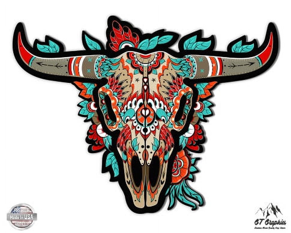 Bull Skull Ethnic - 5" Vinyl Sticker - For Car Laptop I-Pad ...