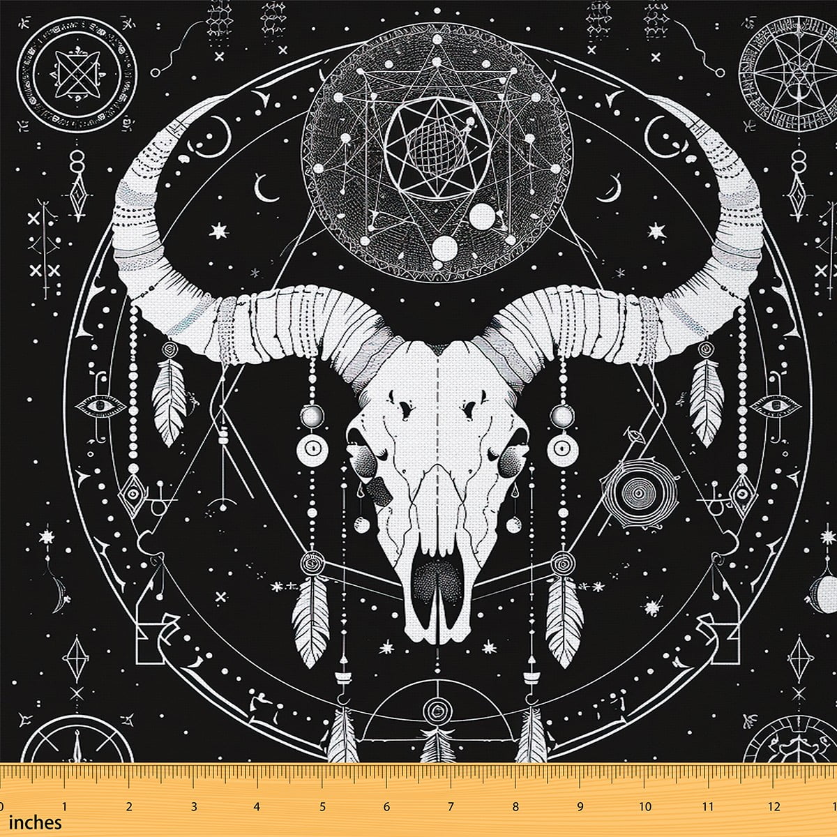 Bull Skull Fabric By The Yard, Boho Upholstery Fabric, DIY Bohemian ...