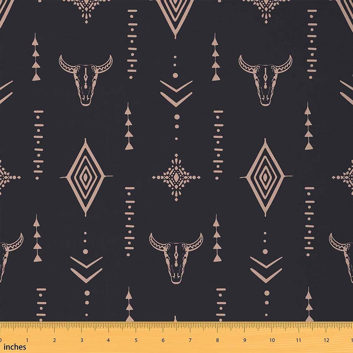 Bull Skull Fabric By the Yard Boho Upholstery Fabric Ethnic Horns ...