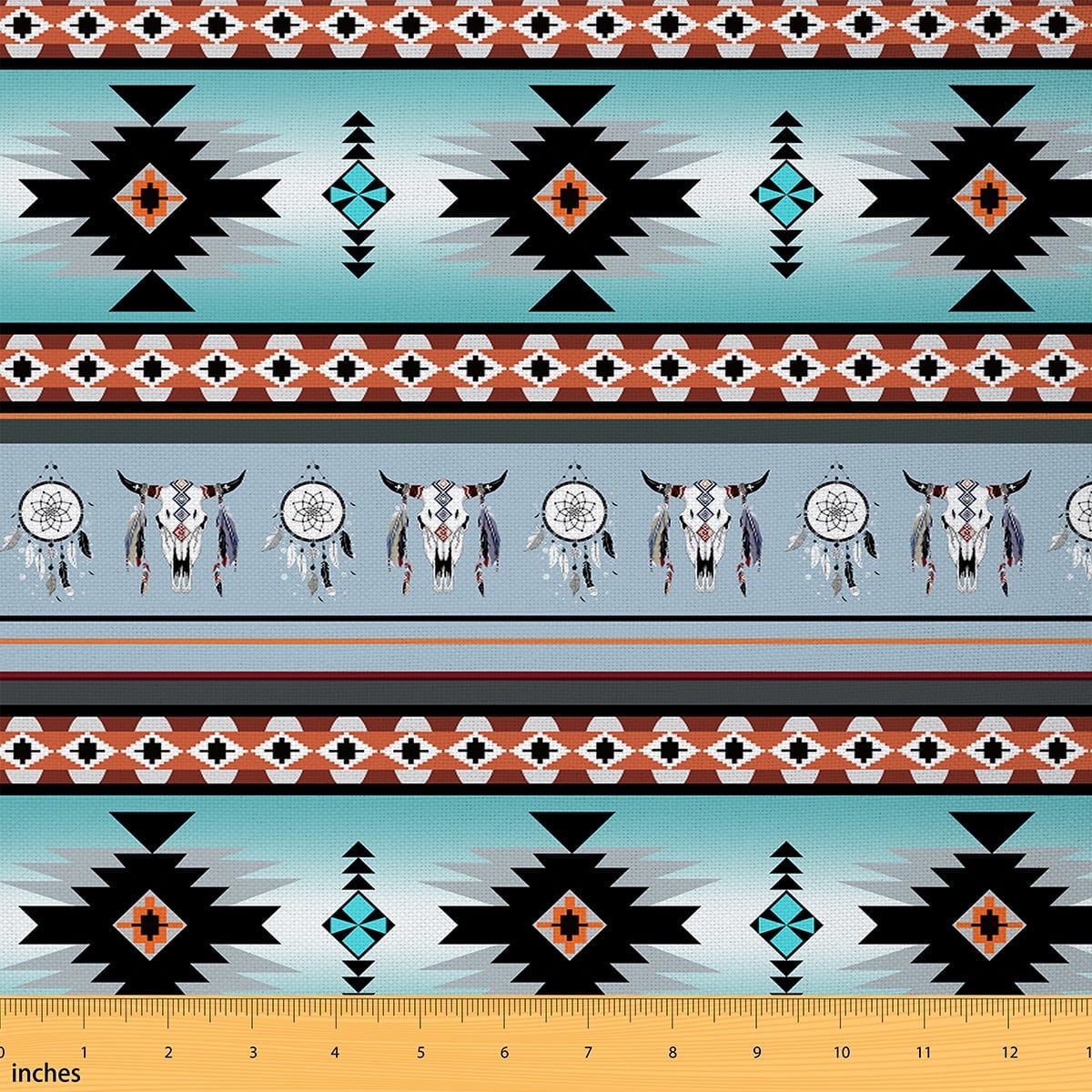 Bull Skull Fabric By The Yard,Dreamcatcher Boho Upholstery Fabric ...