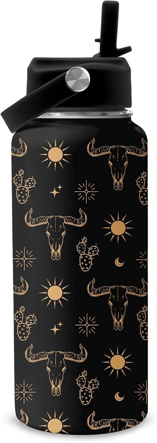 Bull Skull Gifts - 32oz Bull Themed Water Bottle with Straw - Christmas ...