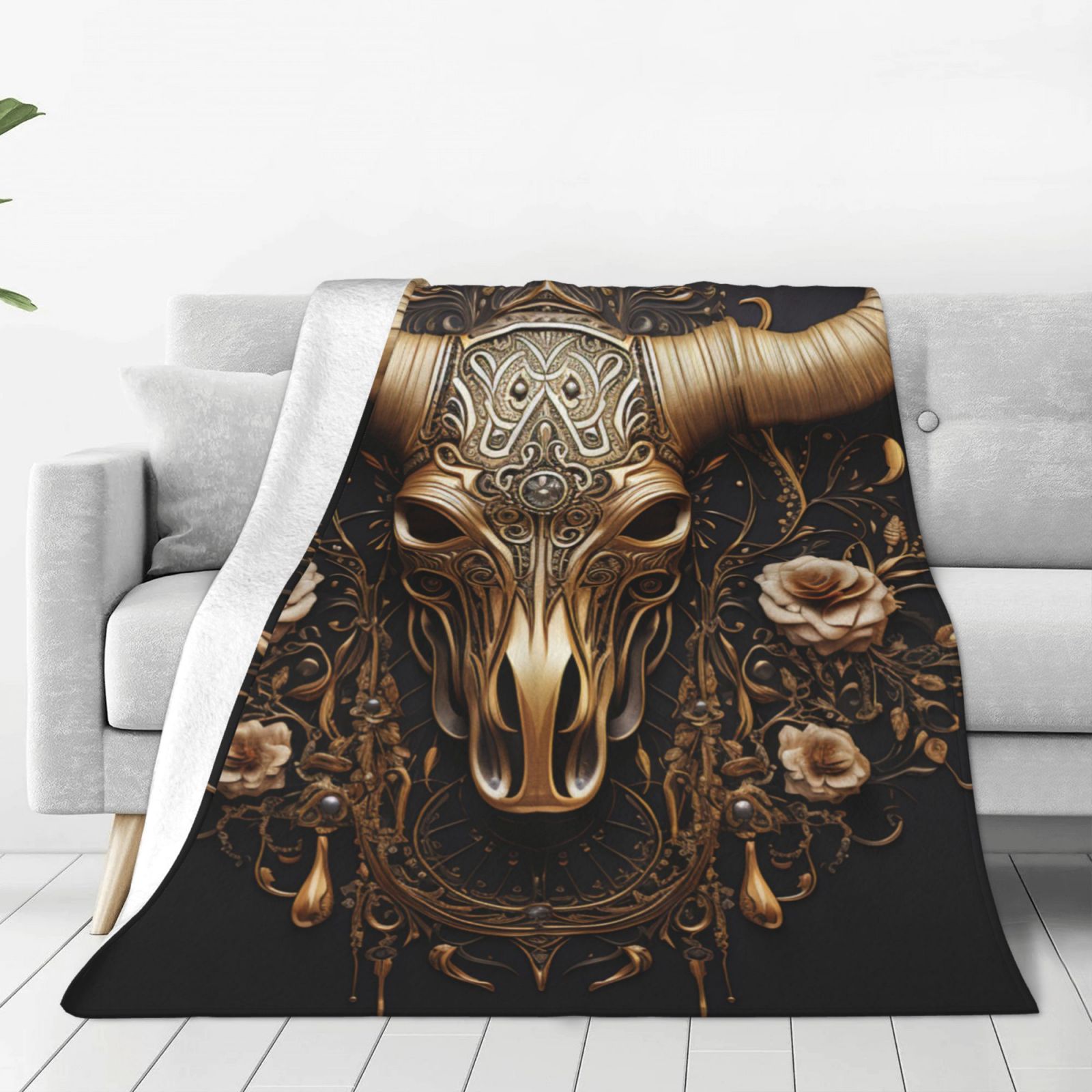 Bull Skull Horns Ethnic Vintage Throw Blanket Decorative Soft Warm ...